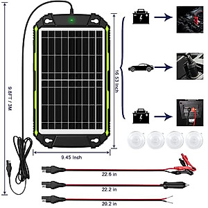 Sun Energise 13W 12V Solar Battery Charger Maintainer PRO, Built-in Smart MPPT Charge Controller, Waterproof 12 Volt Solar Panel Trickle Charging Kits for Car Auto Boat RV Marine Trailer Camper