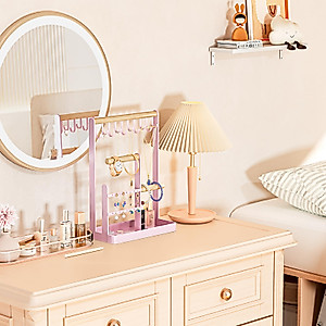 ProCase Jewelry Organizer Stand Holder, 4-Tier Necklace Organizer with Ring Tray, Small Cute Aesthetic Jewelry Tower Storage Rack Tree for Bracelets Earrings Rings - Pink