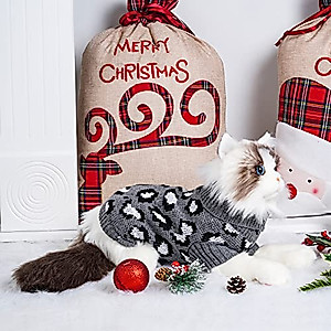 Miayon Cat Sweater Leopard Knitted Clothes for Cat Winter Warm Sleeveless Sweater for Small Dogs or Cat (Large)