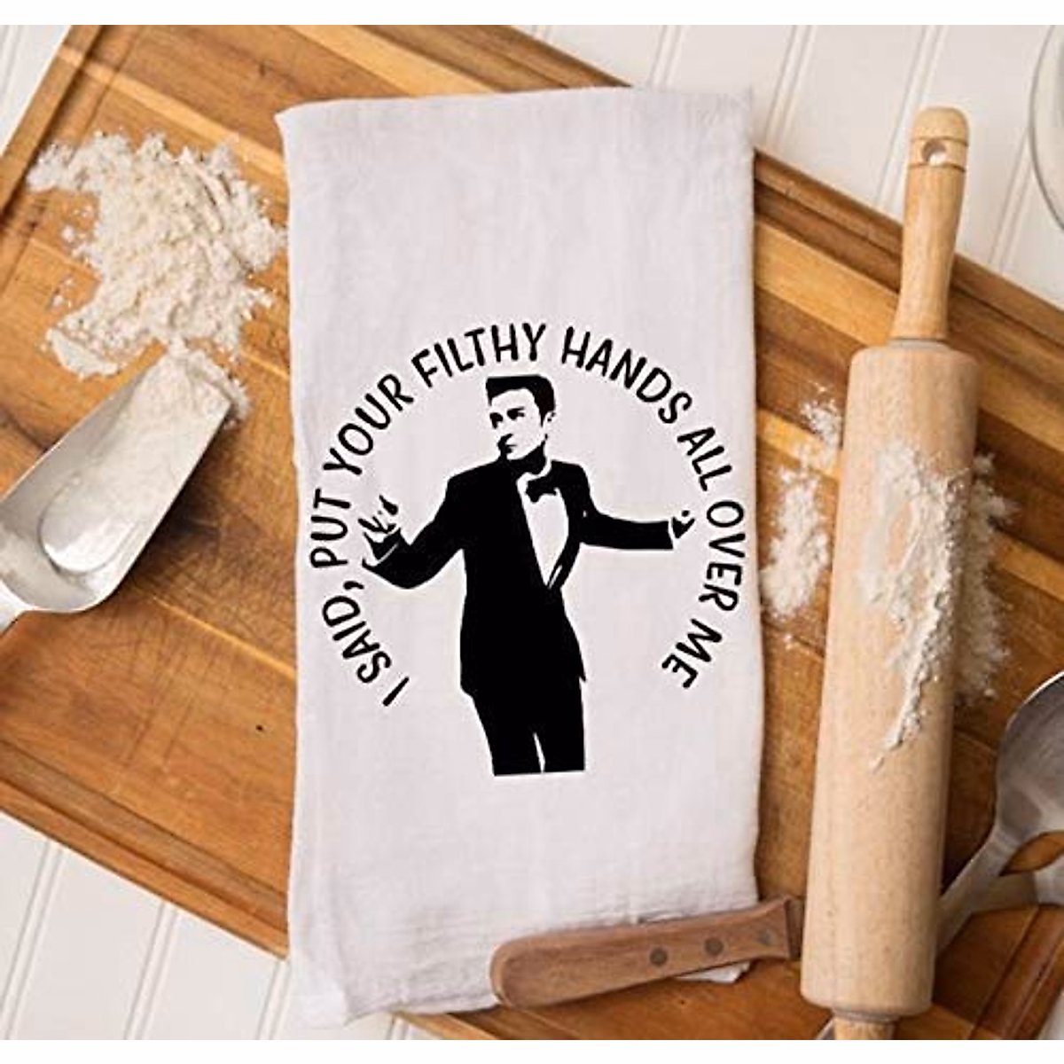 Justin Put Your Filthy Hands on ME, Timblerlake Kitchen Towel Gift, JT Christmas Towel Gift, N Sync Kitchen Towel, Boy Band Gift