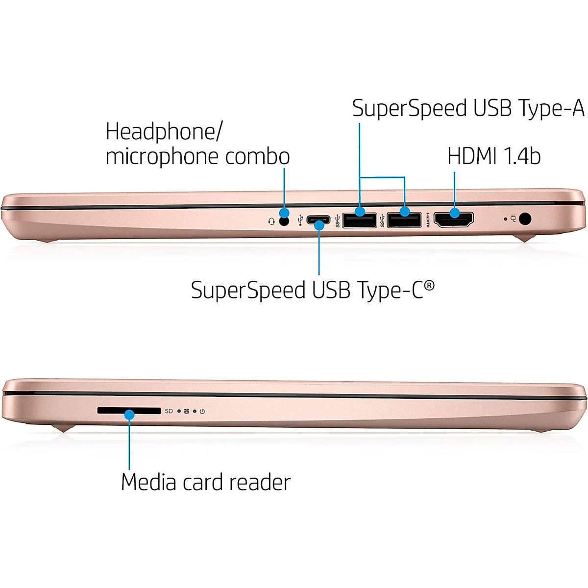 HP Premium 14-inch HD Thin and Light Laptop, Intel Dual-Core Processor, 32GB RAM, 64GB Storage, Long Battery Life, Webcam, Bluetooth, HDMI, Wi-Fi, Rose Gold, Windows 11 + 1 Year Microsoft 365