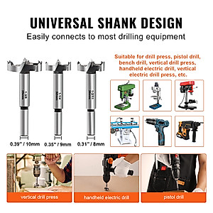 VEVOR Forstner Bit Set, 16 Pcs Forstner Drill Bits Set, 1/4" to 1-5/8", Carbon Steel, with Universal Round Shank, Forstner Drill Bit for Wood and Composite Board, Forstner Bits for Woodworking