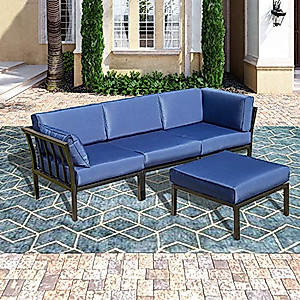 PatioFestival Conversation Set Outdoor Metal Furniture 4 Seats All-Weather Sectional Sofa Set with Cushioned for Garden,Lawn,Pool