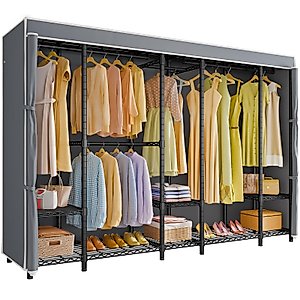 VIPEK V50i Extra Large Coverd Clothes Rack, Black Portable Closet Rack with Grey Cover, Multi-Functional Freestanding Wardrobe Closet Heavy Duty Clothing Rack for Hanging Clothes