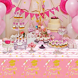 CESOF Graduation Tablecloth Party Decorations 2024, 3 Pack Black and Gold 54"x108" Congrats Grad Disposable Table Covers Plastic Cloth Tablecover for College High School Class of 2024 Party Supplies