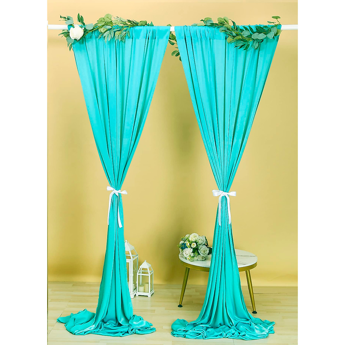 SHERWAY 9.6 Feet x 10 Feet Aqua Silky Soft Curtain Wedding Backdrop Drapes, Slightly Shiny Satiny Window Curtains for Party Ceremony Decoration