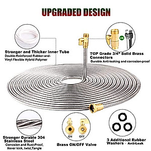 kegemor Garden Hose 100 ft-Metal Water Hose -Flexible Lightweight Outdoor Yard Strong Durable Heavy Duty 304 Stainless Steel Hose Pipe with 10-Way Nozzle, Solid 3/4" Brass Connectors, No Kink Hose
