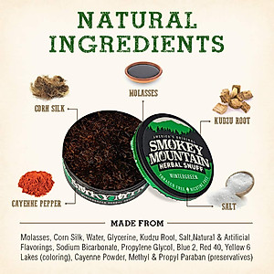 Smokey Mountain Herbal Long Cut – Wintergreen – 1 Can - Tobacco Free and Nicotine Free Snuff