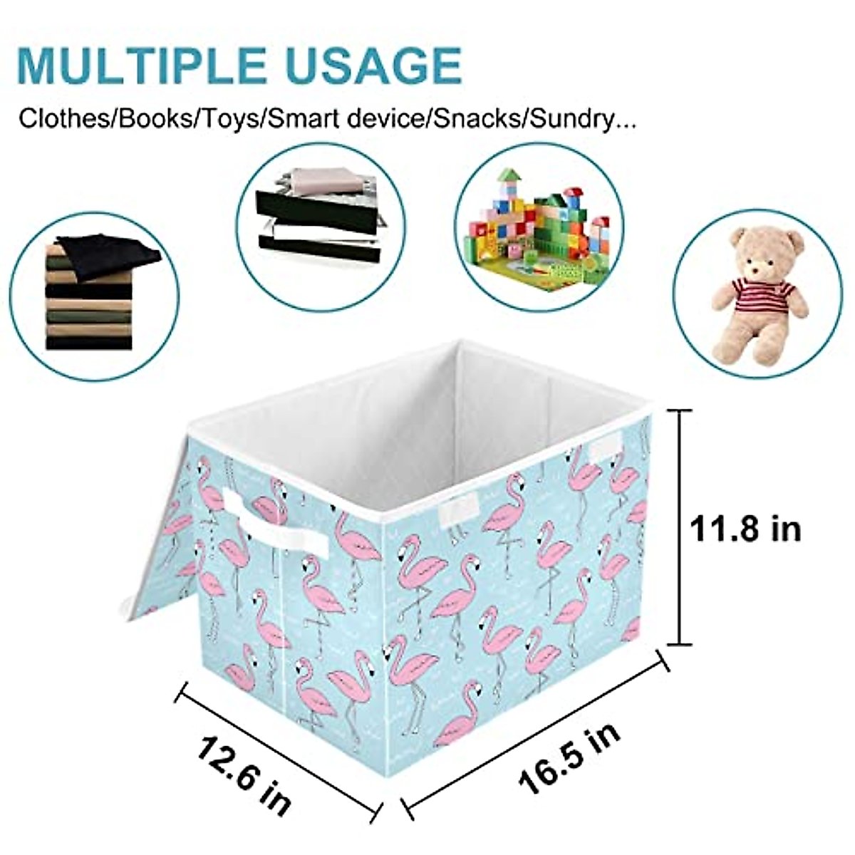 CaTaKu Flamingo Blue Cute Storage Bins with Lids Fabric Large Storage Container Cube Basket with Handle Decorative Storage Boxes for Organizing Clothes Shelves