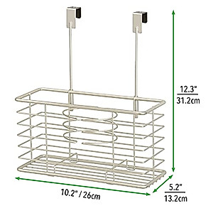 mDesign Steel Over Cabinet/Door Hair Dryer Holder Storage, Hair Styling Tool Organizer Basket for Bathroom - Hair Blow Dryer, Flat Iron, Curling Wand, Hair Straightener, Linelle Collection - Satin