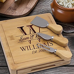 Customized Cheese Cutting Board and Serving Tray and Knife Tools Set - Custom Personalized for Couples, Weddings, Housewarming, Anniversary