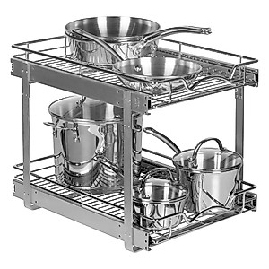 Hold N’ Storage Pull Out Cabinet Organizer 2 Tier – Heavy Duty Metal with Lifetime Limited Warranty -Anti Rust Chrome Finish - 15.5" W x 21" D x 16.5" H