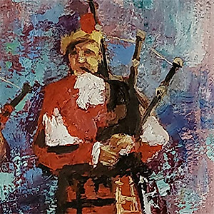 SOLD - Scotland the Brave, Scottish bagpipe players by Internationally Renowned Painter Yary Dluhos
