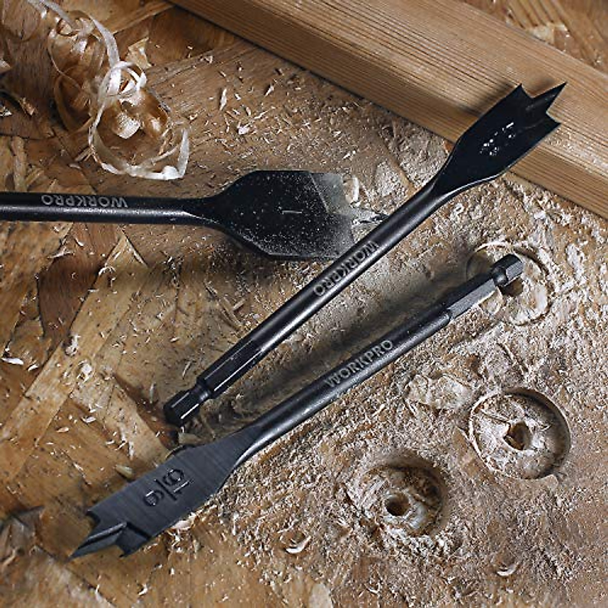 WORKPRO 10-Piece Pro Spade Drill Bit Set- Black Coating, Premium Carbon Steel, Paddle Flat Bits for Woodworking, Assorted Bits 1/4" to 1-1/2" with Storage Case