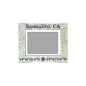 R and R Imports Sausalito California Souvenir Wooden Photo Frame Compass Coordinates Design Matted to 4 x 6