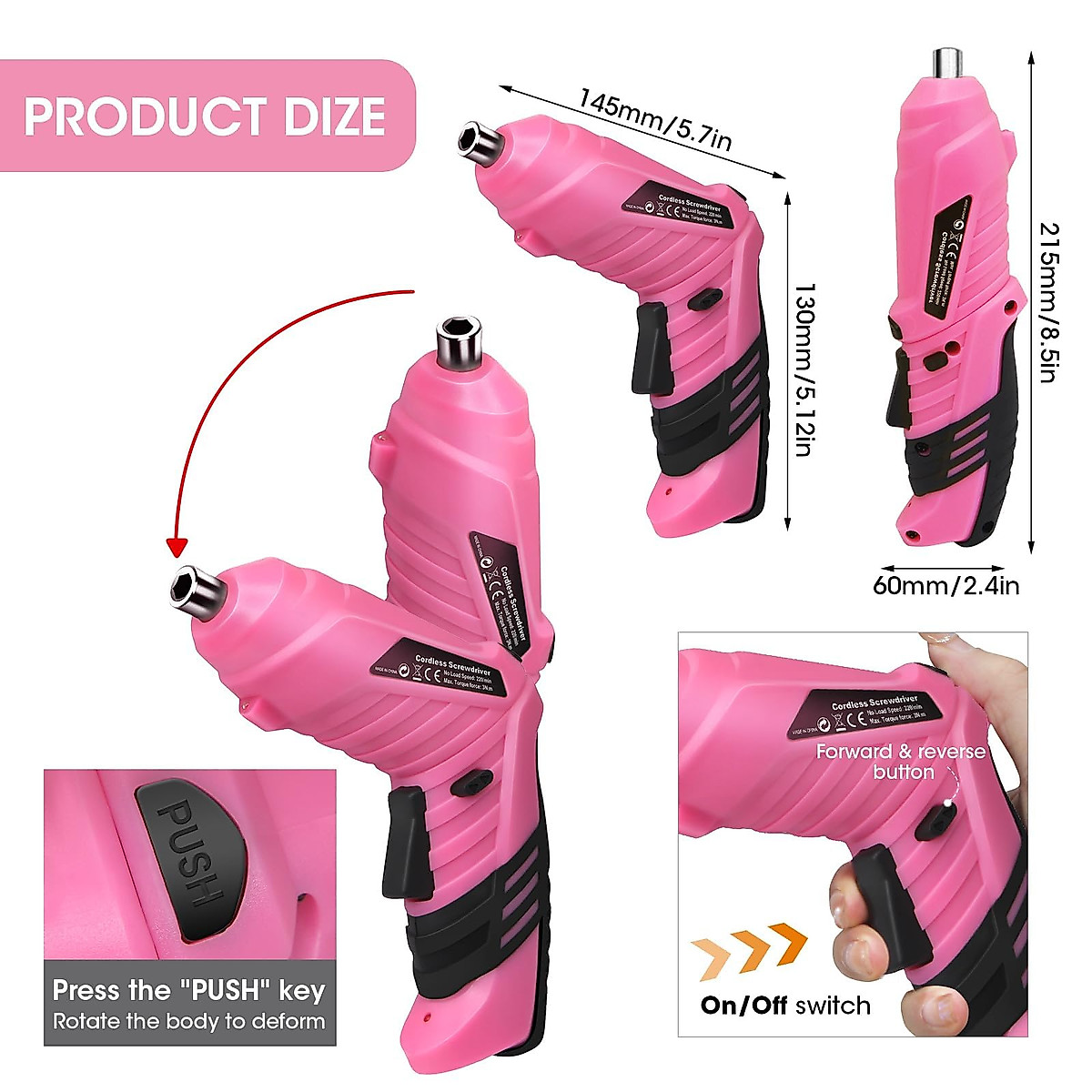 Electric Cordless Screwdriver,MQUPIN 47-in-1 Drill Driver Screwdriver Set,3.6V Battery Power Rechargeable Screwdriver kit,Rotatable Dual Position Handle with LED Light Charger for Home Office Work