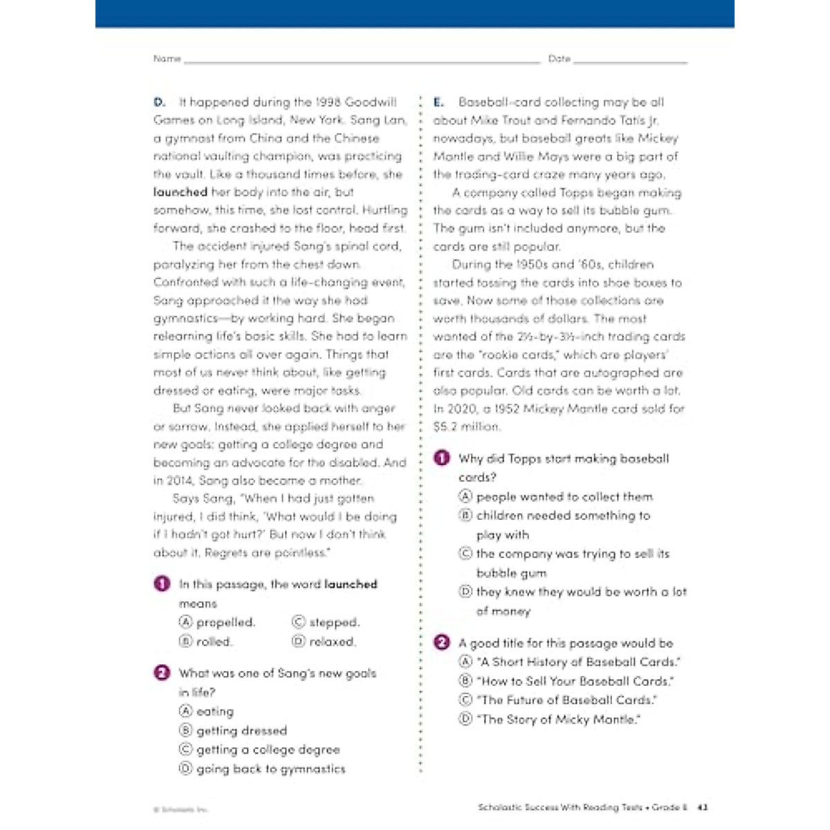 Scholastic Success with Reading Tests Grade 6 Workbook (Scholastic Success; Grade 6)