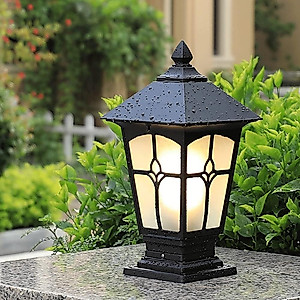 SANBDDLYY Outdoor Waterproof Post Lanterns Cast Aluminum PC Pillar Light Villa Lighting E27 European Traditional Vintage Pillar Lamp Home Door Street Lamps Landscape Courtyard Lights