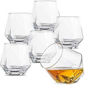 Diamond Whiskey Glasses - Stemless Wine Glass Set of 2- Geometric Tilting Design- Rolling Whiskey Glasses -Stem Less Anti Rocking Cup Diamonds Shaped Tilted Glassware Drinking Tumblers for Wiskey/Wine