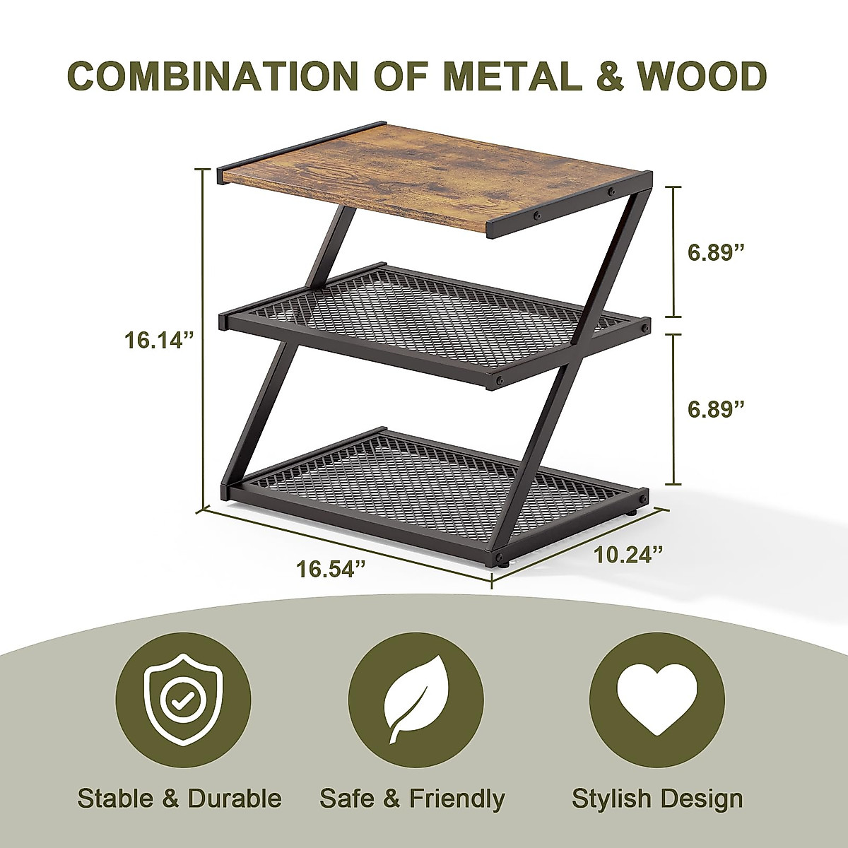 BWOORACKU Shoe Rack, Z-Frame Wooden Shoe Shelf with Heavy-Duty Metal Mesh Shelves for Hallway, Living Room, Closet, and Bedroom Organization - Organize Your Shoes in Style (16.54" x 10.24" x 16.14")
