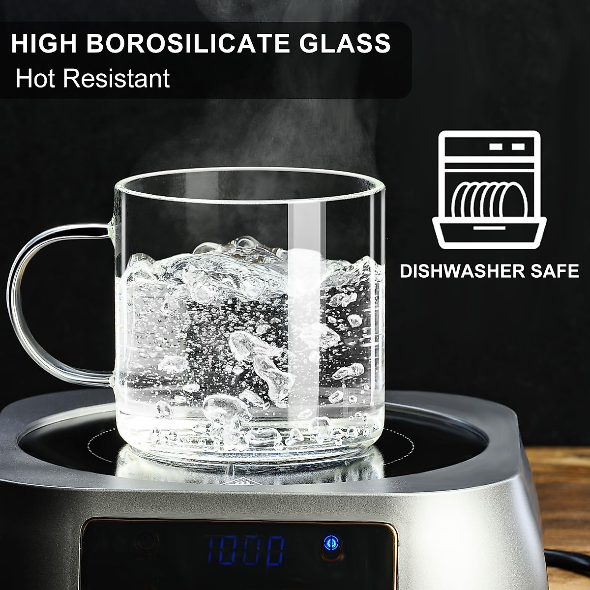 PARACITY Clear Coffee mug 14oz, Glass Coffee Mugs Set of 2, Large Glass Coffee Cups with Handle, Glass Tea cups for Hot/Cold Drink, Latte, Cappuccino, Tea, Juice and Beer