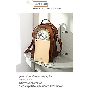 clock purse Real Working Clock Shoulderbags women's backpack vintage one shoulder messenger bag Cross Body for Women Girls (Black)