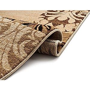 Well Woven Barclay Vane Willow Damask Beige Modern Area Rug 5'3" Round