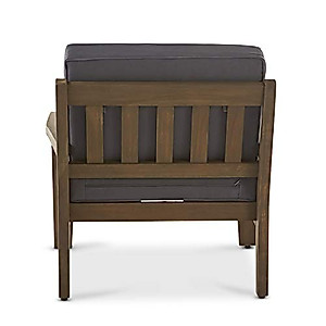 Christopher Knight Home Grenada Outdoor Acacia Wood Club Chairs with Water Resistant Cushions, 4-Pcs Set, Grey Finish / Dark Grey