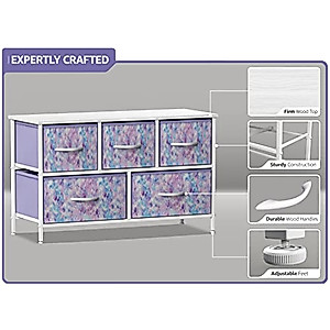 Sorbus Kids Dresser with 5 Drawers - Storage Chest Organizer Unit with Steel Frame, Wood Top, Easy Pull Fabric Bins - Long Wide TV Stand for Bedroom Furniture, Hallway, Closet & Office Organization