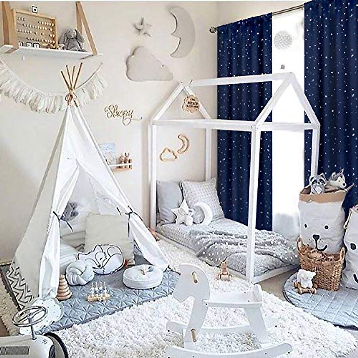 BGment Kids Blackout Curtains for Bedroom, Rod Pocket Room Darkening Curtains Decoration Thermal Insulation Window Drapes for Nursery, Children Room, 2 Panels, Each 42 x 63 Inch, Navy Blue