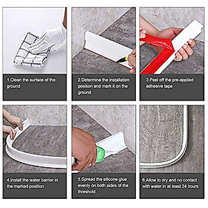 3" High Shower Water Splash Guard 67 Inch Collapsible Shower Threshold Water Dam Barrier Shower Dam Water Stopper To Keep Water In Shower Splash Guard For Walk In Shower Water Guard (5.6Ft）