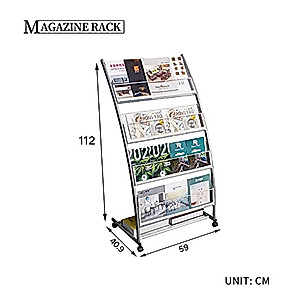 XIDIANOK Brochure Display Stand , Floor-Standing Magazine Rack with 4 Pockets , Information Rack With casters Easy to Move for Trade Show Exhibitions Office Retail Store 44.1" H