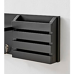 Danya B. Entryway Utility Wall Shelf with Pocket and Hanging Hooks (Black)