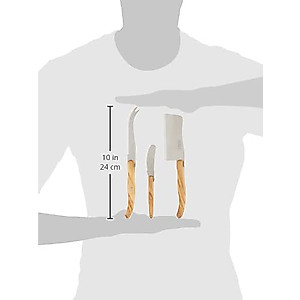 Jean Dubost Laguiole Rustic Range 3-Piece Cheese Knife Set, Olive Wood Handles - Rust-Resistant Stainless Steel - Includes Wooden Tray - Made in France