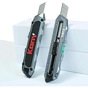 (2-Pack) Heavy Duty Utility Knife, Carpet Cutter, Box Cutter Retractable w/Ruler, Water Bubble Level - Perfect Knife for Crafting, Cutting & Home Projects - Precision Knife