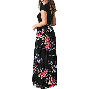 AUSELILY Women's Short Sleeve Loose Plain Casual Long Maxi Dresses for Women 2025 Rose Black 2XL
