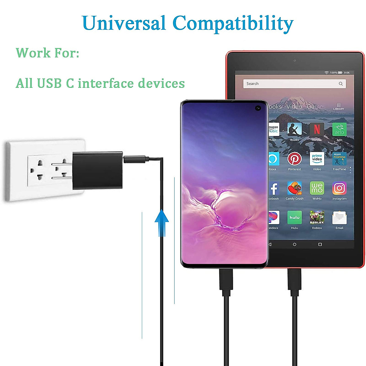 New HD10 Charger with 6Ft USB C Charging Cord Compatible for Fire HD10-11th Generation 2021 Release，Fire HD 10 Plus,Fire HD10 Kids Pro