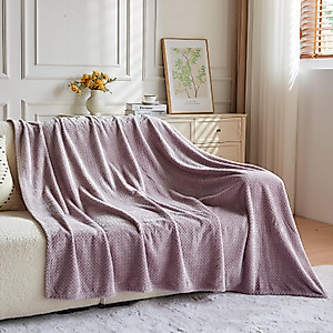 NEWCOSPLAY Super Soft Throw Blanket Premium Silky Flannel Fleece Leaves Pattern Lightweight Blanket All Season Use (Light Purple, Throw(50"x60"))