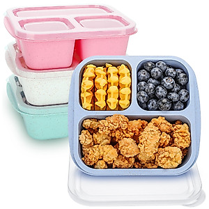 Bento Box For Kids, 4 Pack 3 Compartments Meal Prep Containers Reusable Lunch Containers, Food Storage Containers With Lids, Stackable Snack Boxes for School, Work, and Travel