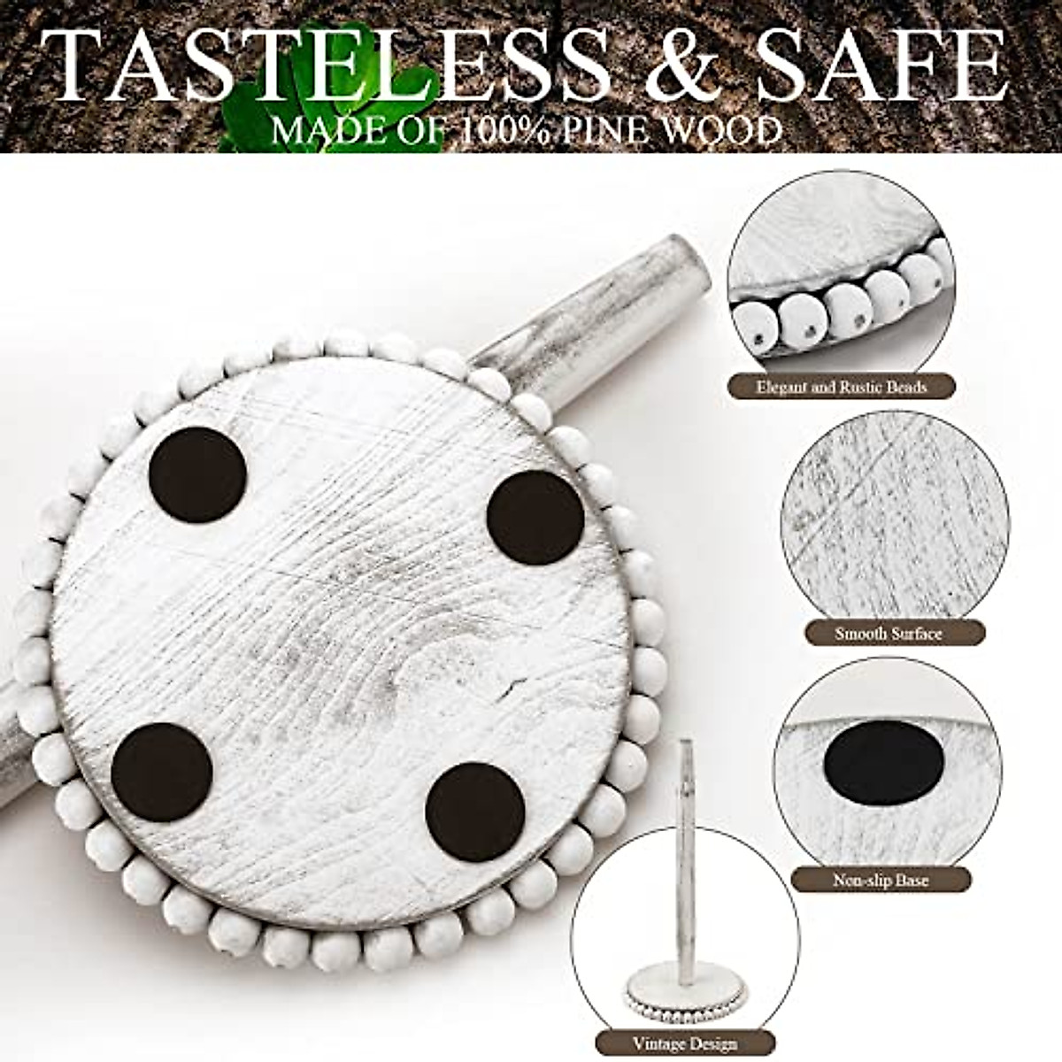 Farmhouse Paper Towel Holder Washed Beaded Paper Towel Stand Wood Paper Hanger Rack Standing Towel Roll Stand Organizer Paper Roll Holder Roll Dispenser for Kitchen Bathroom Countertop Cabinet, White