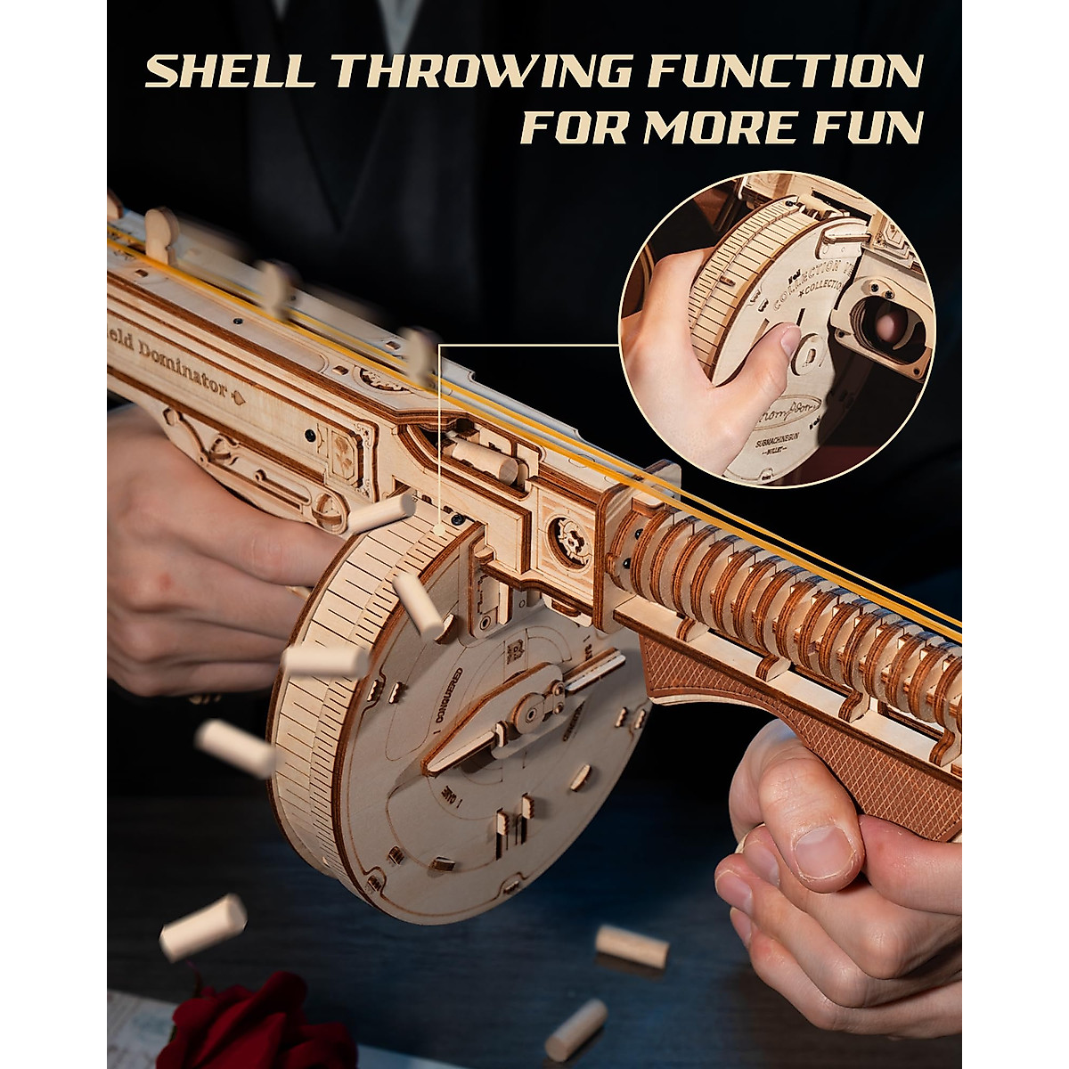 ROKR 3D Wooden Puzzles for Adults 275pcs Submachine Gun Rubber Bands Gun Toy DIY Building Model Kits Assembly puzzle Gifts for Teens