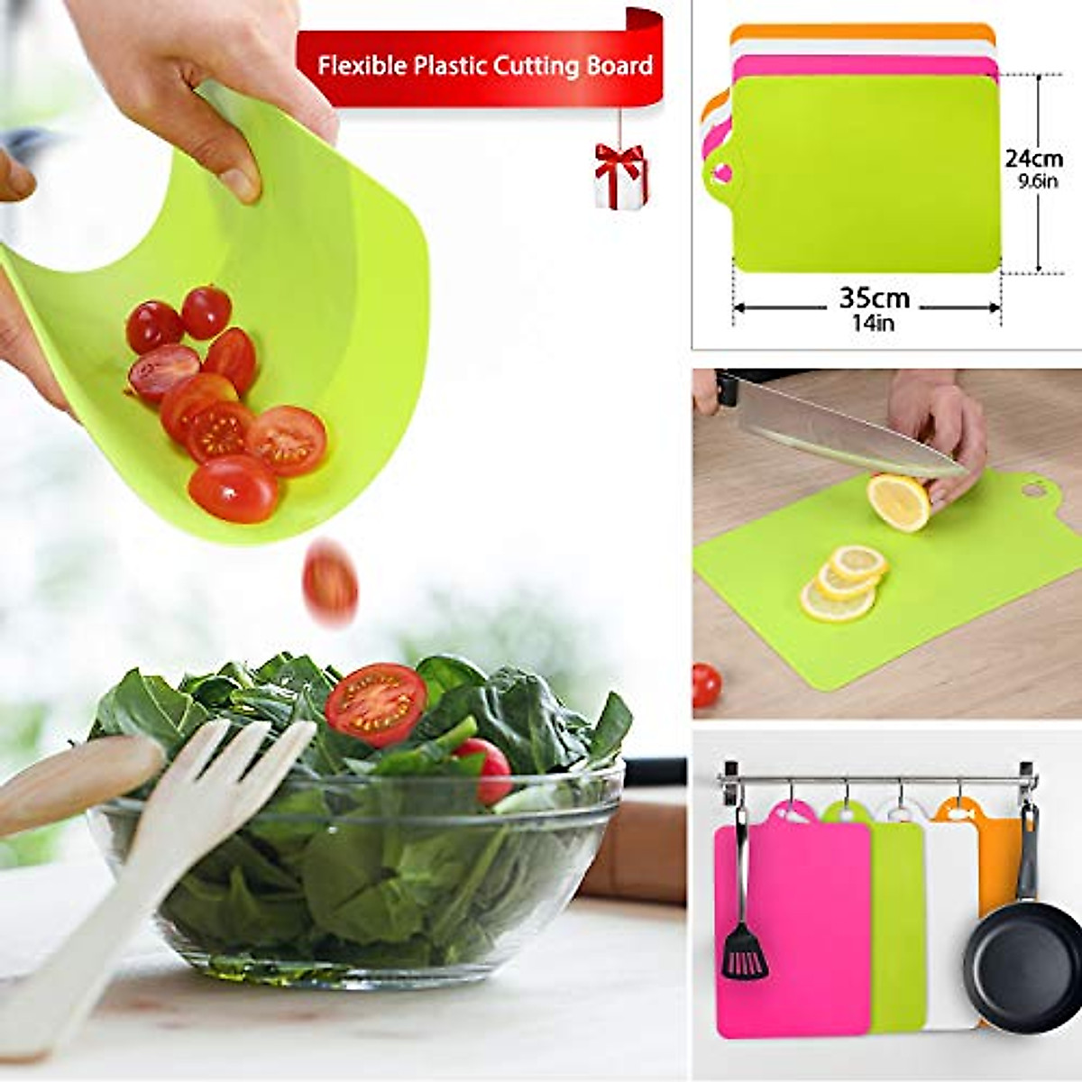 MASTERTOP Cutting Board Set for Kitchen Holder - Index Plastic Chopping Board Set of 4, BPA Free, No Slip, Dishwasher Safe, Thicker Cutting Boards With Draining Rack Organizer, 1 Pair of Scissors