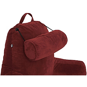 Husband Pillow Combo - Backrest Pillow with Arms : XXL Maroon & Foldable Laptop Tray : Brown - Memory Foam Reading Pillows for Bed w/Removable Neck Roll & Laptop Bed Tray Table