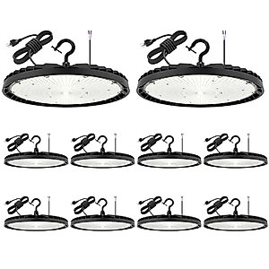 10Pack High Bay LED Lights 240W 33,600LM 5000K 140LM/W, Plug-n-Play High Bay LED Shop Lights, UFO LED Warehouse Lights, 0-10V Dimmable Commercial LED Lights for Warehouse Workshop Factory AC100-277V