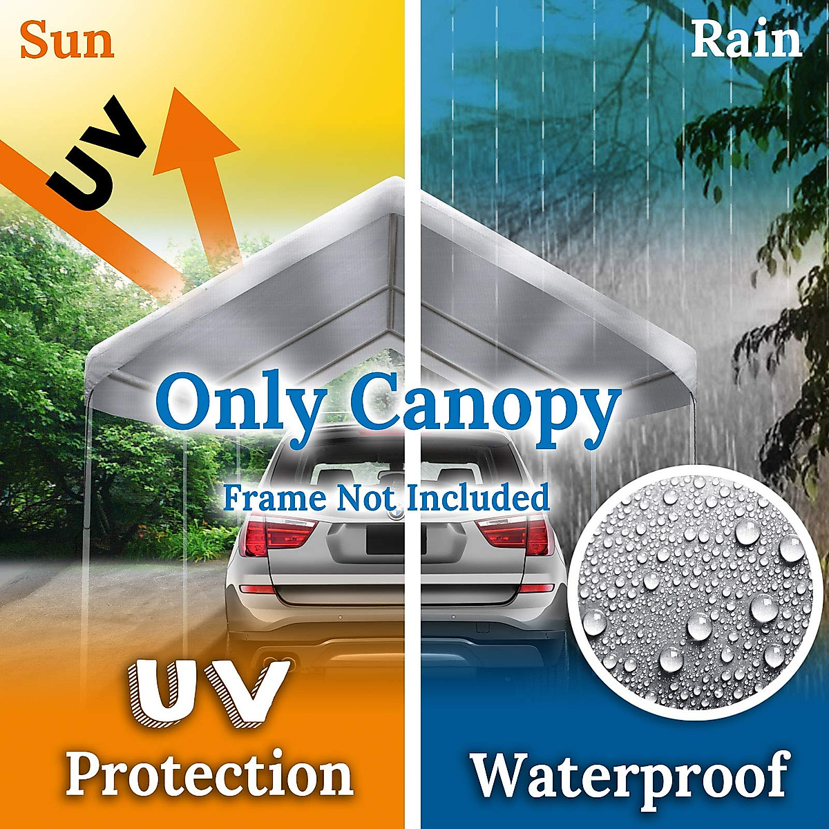 BenefitUSA Canopy ONLY 10'x20' Carport Replacement Canopy Outdoor Tent Garage Top Tarp Shelter Cover w Ball Bungees (Silver)