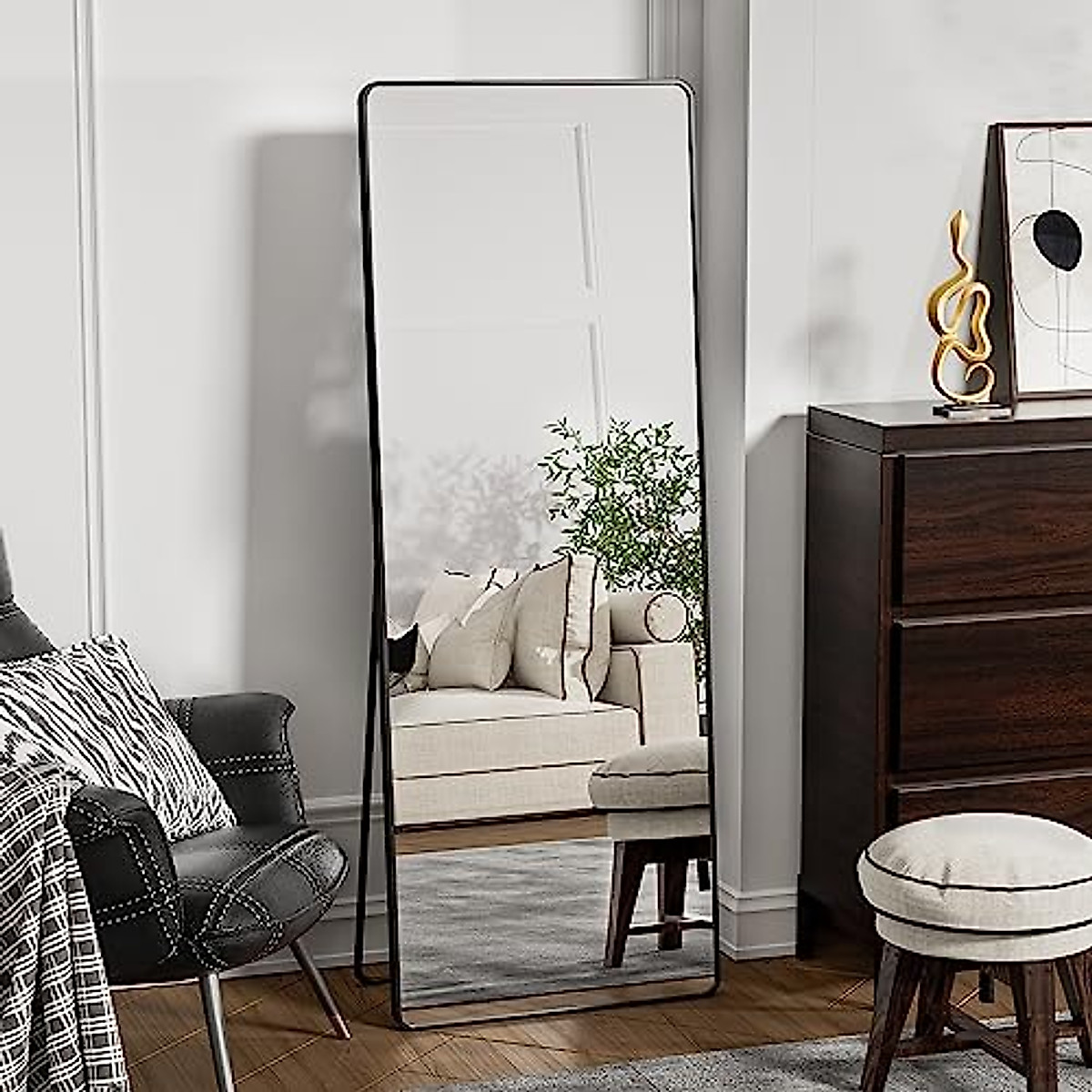 Antok Floor Mirror, 64"x21" Full Length Mirror with Stand, Full Length Wall Mirror, Glassless Mirror Full Length, Floor Mirror Freestanding, Wall Mounted Mirror for Bedroom Living Room, 64"x21"(Black)