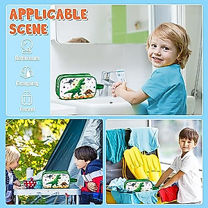 Dinosaur Toiletry Bag - Travel Toiletry Bag for Boys Kids Christmas Birthday Gift Toiletries Makeup Cosmetic Pouch Camping Traveling Toiletry Case Water-resistant Wash Bag Dopp Kit with Mesh Pocket