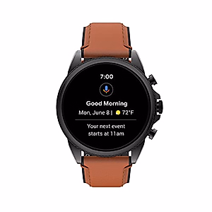 Fossil Unisex Gen 6 44mm Stainless Steel and Leather Touchscreen Smart Watch, Fitness Tracker, Color: Black, Brown (Model: FTW4062V)