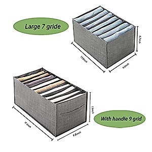 Wardrobe Clothes Organizer for Jeans,4PCS Foldable Jeans Organizer,Pant Organizer for Drawer for Clothes T-shirt Leggings Jeans and Pants Organization，7+9 Grids，Grey