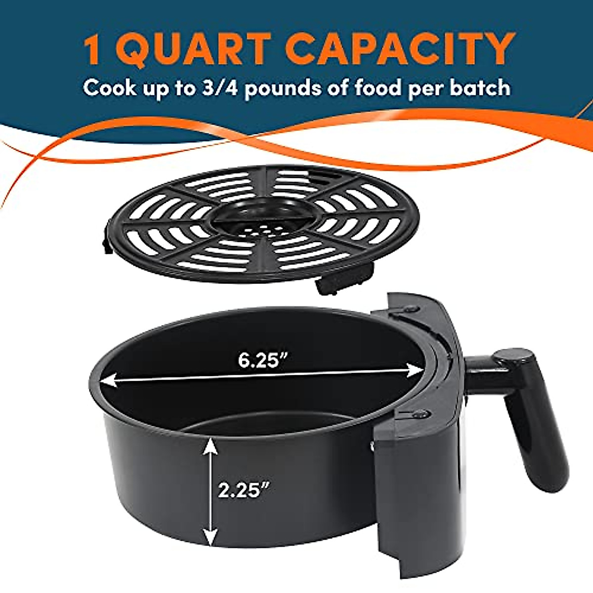 Elite Gourmet EAF-3218 Personal 1.1Qt. Compact Space Saving Electric Hot Air Fryer Oil-Less Healthy Cooker, Timer & Temperature Controls
